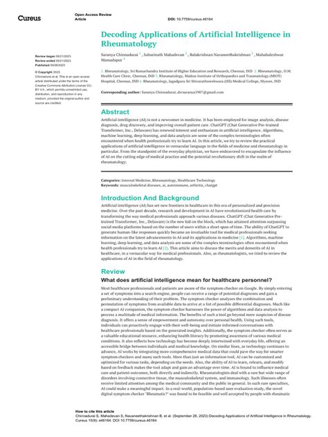 Decoding Applications Of Artificial Intelligence In Rheumatology Pdf