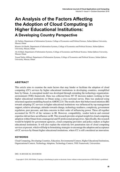 Pdf An Analysis Of The Factors Affecting The Adoption Of Cloud Computing In Higher Educational