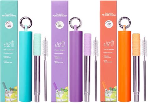 Metal Reusable Straws 3 Pack Collapsible Straw Travel Straw Reusable With Case