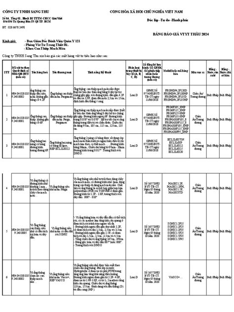 Chào Giá 2024 - Cty TNHH Sang Thu | PDF