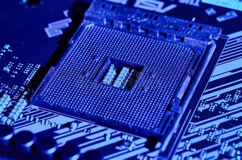Socket On Motherboard With Blue Lighting Stock Image Image Of Digital Circuit 355489259