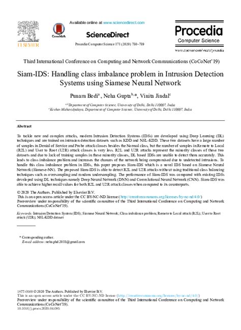 Pdf Siam Ids Handling Class Imbalance Problem In Intrusion Detection