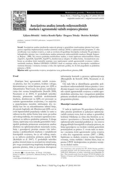 Pdf Association Analysis Between Microsatellite Markers And Agronomically Important Traits In