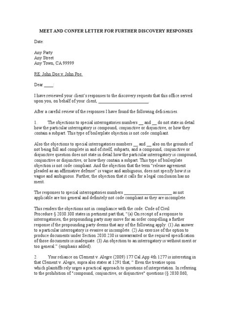 Meet And Confer Letter For Discovery Issues Pdf Motion To Compel