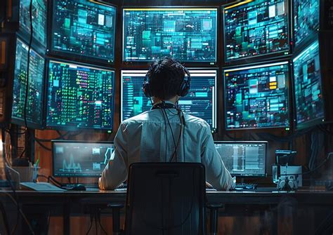 Cybersecurity Command Center Monitors Displayed Premium Ai Generated Image