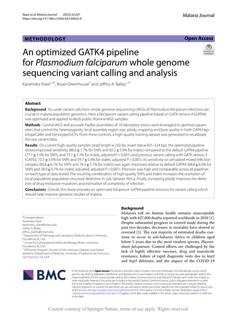 Pdf An Optimized Gatk4 Pipeline For Plasmodium Falciparum Whole Genome Sequencing Variant