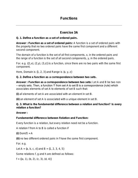 Rs Aggarwal Solutions For 11th Class Maths Chapter 3 Functions
