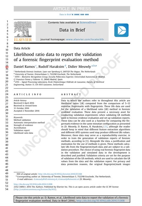 pdf likelihood ratio data to report the validation of a forensic
