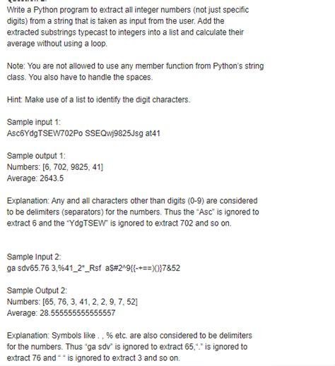 Solved Write A Python Program To Extract All Integer Numbers Chegg