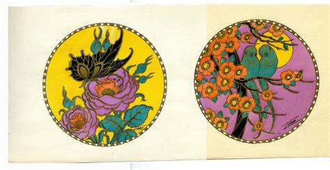 1930s French Pochoir Print Art Deco Japanese Motifs Flowers Birds
