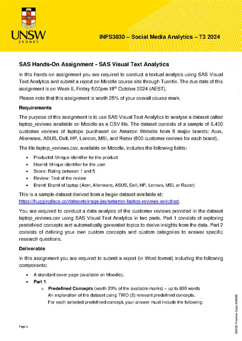 SAS Hands On Assignment INFS T Page CRICOS Provider