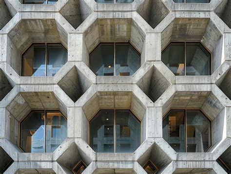 Geometric Concrete Facade With Windows Premium Ai Generated Image