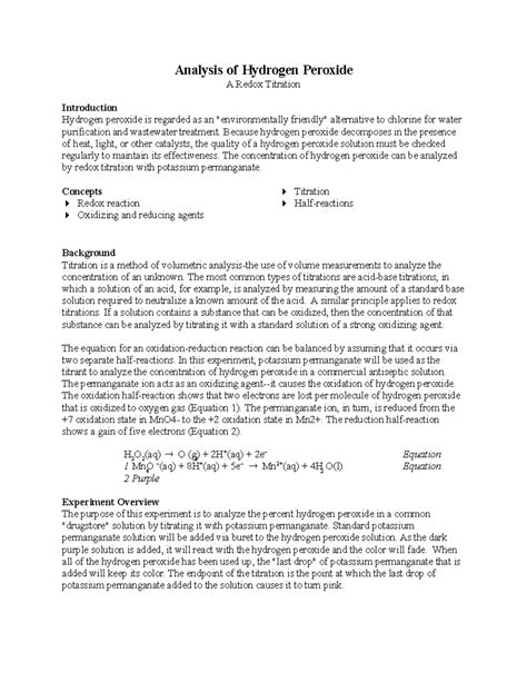 Titration Of Hydrogen Peroxide With Sodium Thiosulfate At Summer Mannix