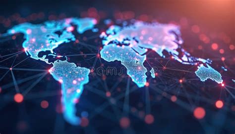 Global Network Connections Visualized As Glowing Nodes Lines On Digital Map Of World Complex