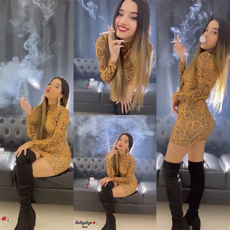 Smoking Angie Filling The Room With Smoke And Cough In My Snake Skin Minidress And Thigh High
