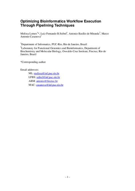 Pdf Optimizing Bioinformatics Workflow Execution Through Pipelining