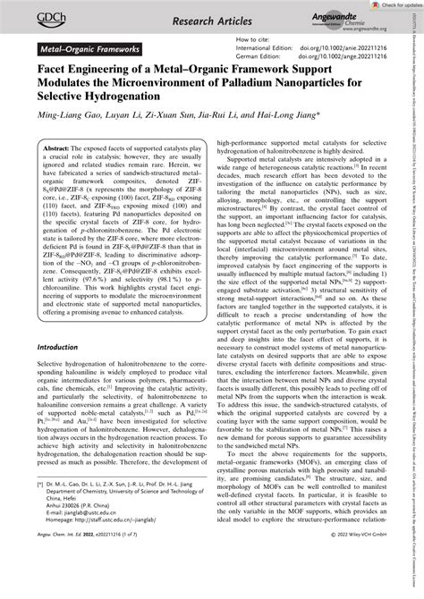 Pdf Facet Engineering Of A Metal‐organic Framework Support Modulates The Microenvironment Of