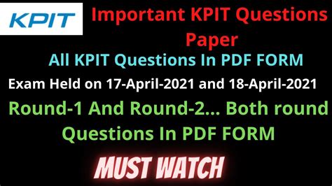 Important Kpit Questions Paper Round 1 And Round 2 Questionsexam Held