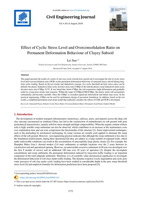 Pdf Effect Of Cyclic Stress Level And Overconsolidation Ratio On