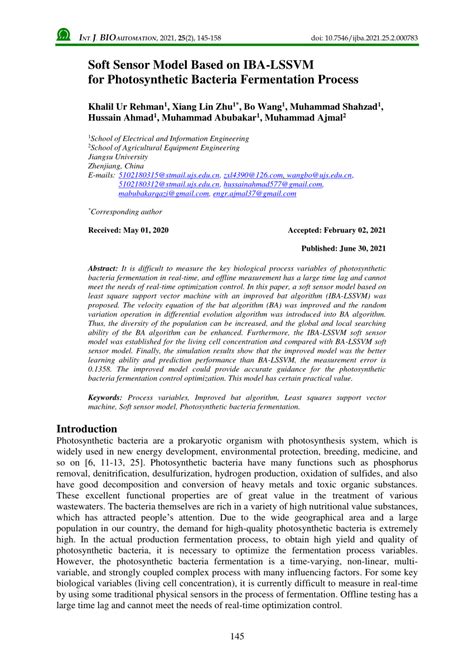 pdf soft sensor model based on iba lssvm for photosynthetic bacteria