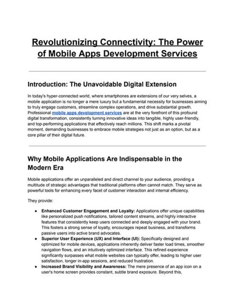 Revolutionizing Connectivity The Power Of Mobile Apps Development Services Pdf
