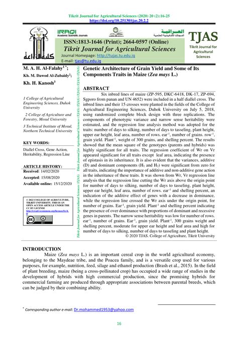 Pdf Genetic Architecture Of Grain Yield And Some Of Its Components Traits In Maize Zea Mays L