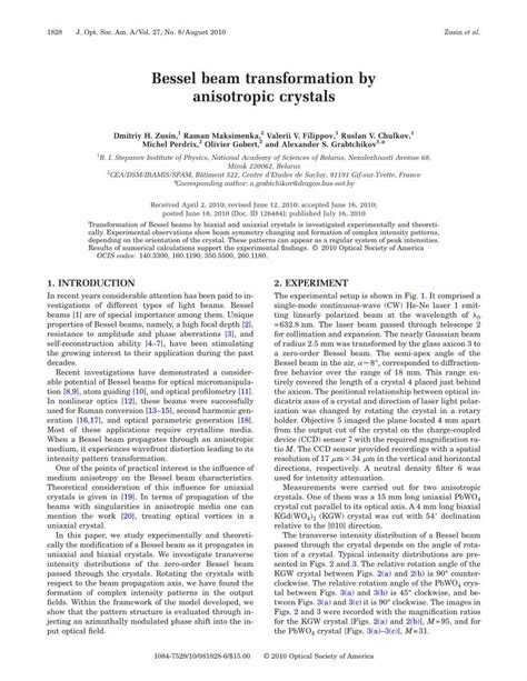Pdf Bessel Beam Transformation By Anisotropic Crystals Dokumentips