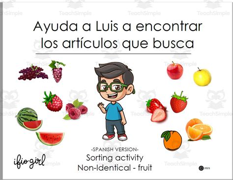 Spanish Sorting Non Identical Fruit By Teach Simple