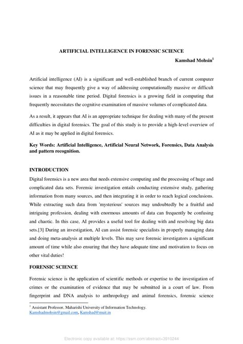 Pdf Artificial Intelligence In Forensic Science