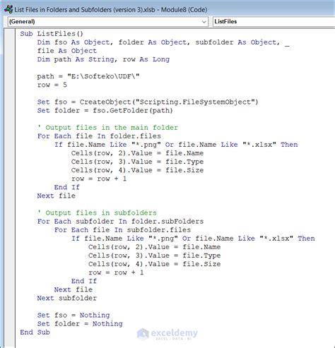 Excel Vba To List Files In The Folder And Subfolders 3 Examples Exceldemy