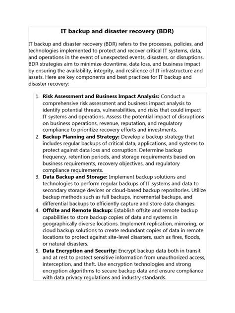It Backup And Disaster Recovery Pdf Backup Disaster Recovery