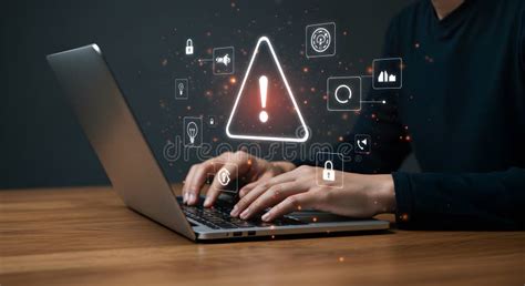 Cyber Security Warning Alert On Laptop Computer Screen Security Threat And Data Breach Concept