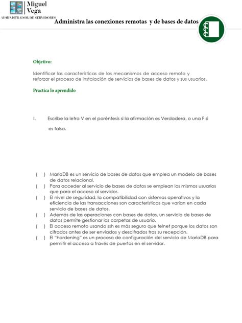 Administra Las Conexiones Remotas Y De Bases De Datos Objetivo Pdf