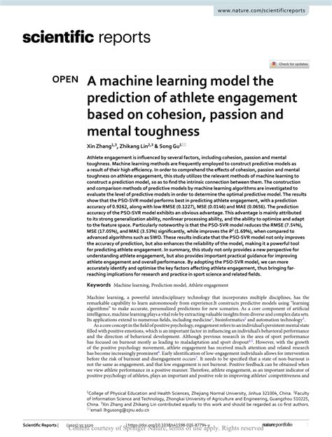 Pdf A Machine Learning Model The Prediction Of Athlete Engagement Based On Cohesion Passion