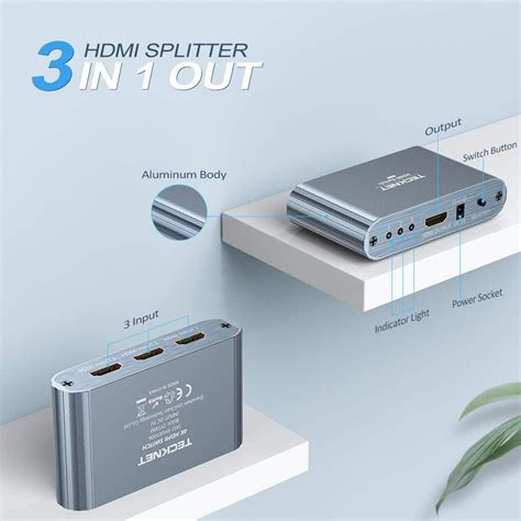 Tecknet Hdmi Switch 3 In 1 Out Hdmi Splitter Aluminum Manual Hdmi Swi