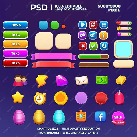 premium psd game ui kit game elements game ui button casual game ui kit game graphics