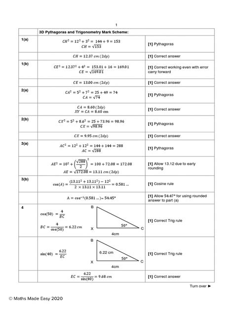 3d Pythagoras And Trig Answers Mme Pdf Trigonometric Functions