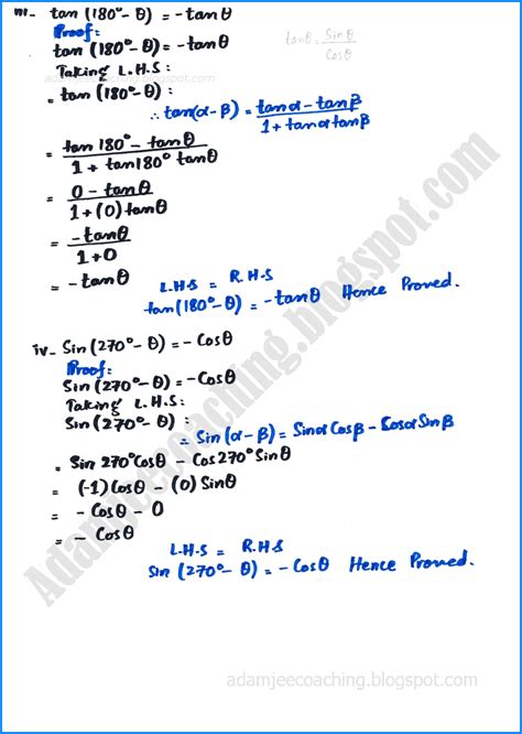 Adamjee Coaching Trigonometric Identities Of Sum And Difference Of Angles Exercise 10 1