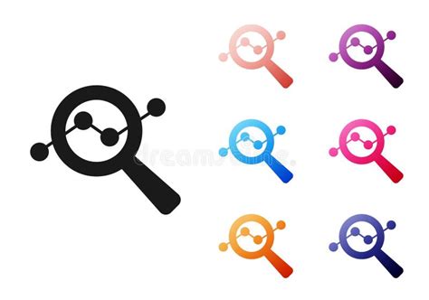 Black Magnifying Glass And Data Analysis Icon Isolated On White