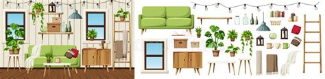 Houseplants On Ladder Steps Semi Flat Colour Vector Object Stock