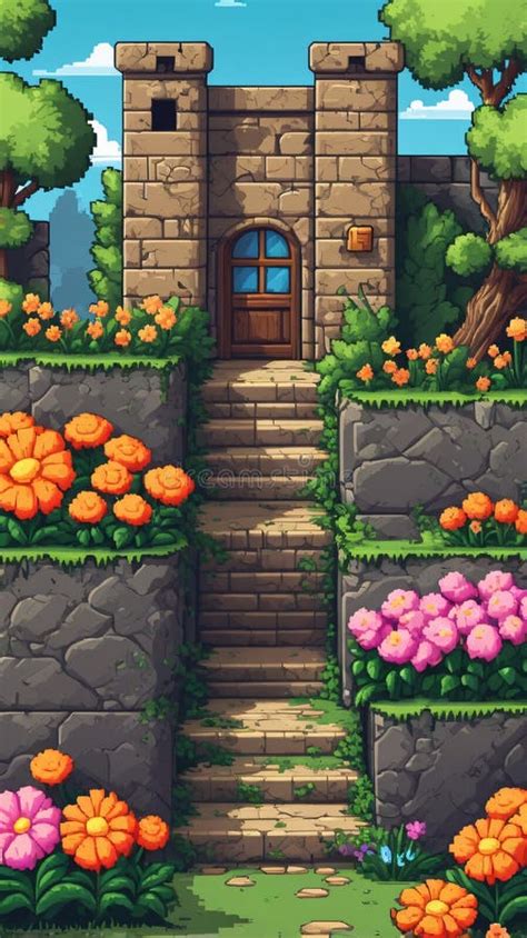 Pixel Game Level Design Platform Game Asset Fantasy 8 Bit Environment Tower Field Flowers