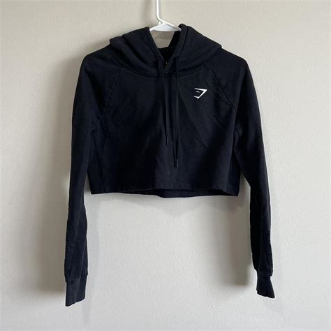 Size Medium Black Cropped Gymshark Hoodie Depop