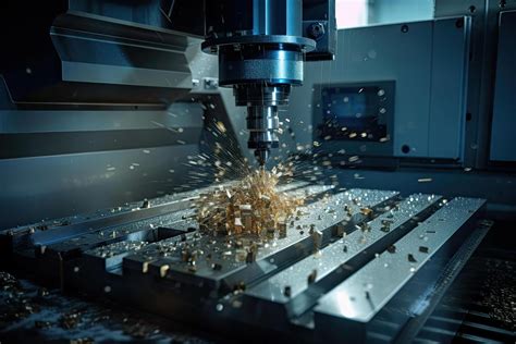 The Cnc Milling Machine Cutting The Metal Part With The Sparking Light