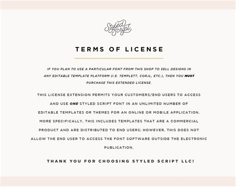Editable Template Add On License For 1 Font Commercial Use Of Unlimited Template Units For Sale