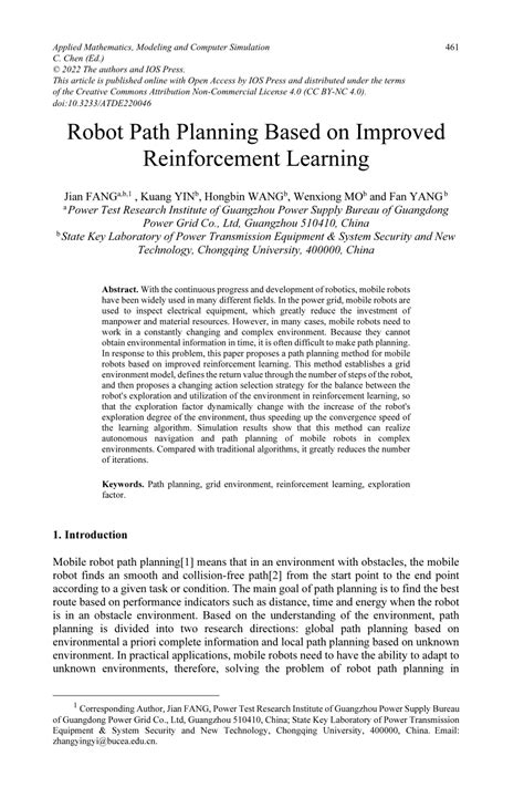 pdf robot path planning based on improved reinforcement learning
