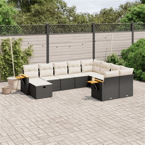 10 Piece Garden Sofa Set With Cushions Black Poly Rattan Vidaxl Big W