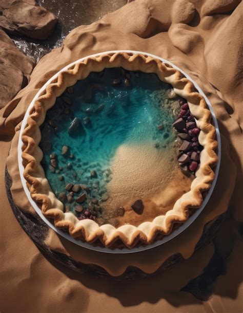 High Angle Pie Chart With Desert And Waterfall Premium Ai Generated Image