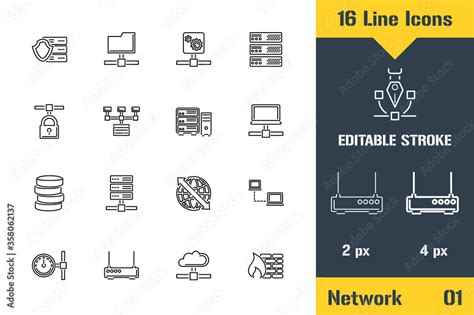 Network Hosting Server Icons Set Thin Line Icon Outline Flat Vector