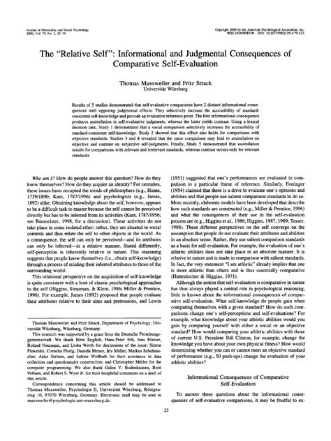 Pdf The Relative Self Informational And Judgmental Consequences Of Comparative Self Evaluation