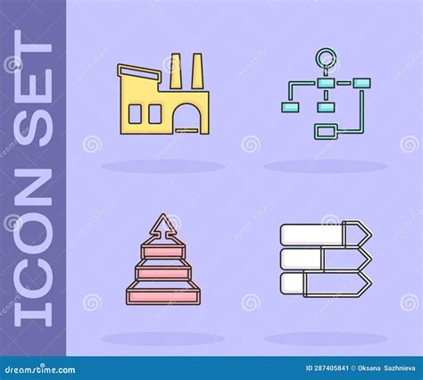 Set Pie Chart Infographic Factory Pyramid Infographics And Hierarchy Organogram Icon Vector